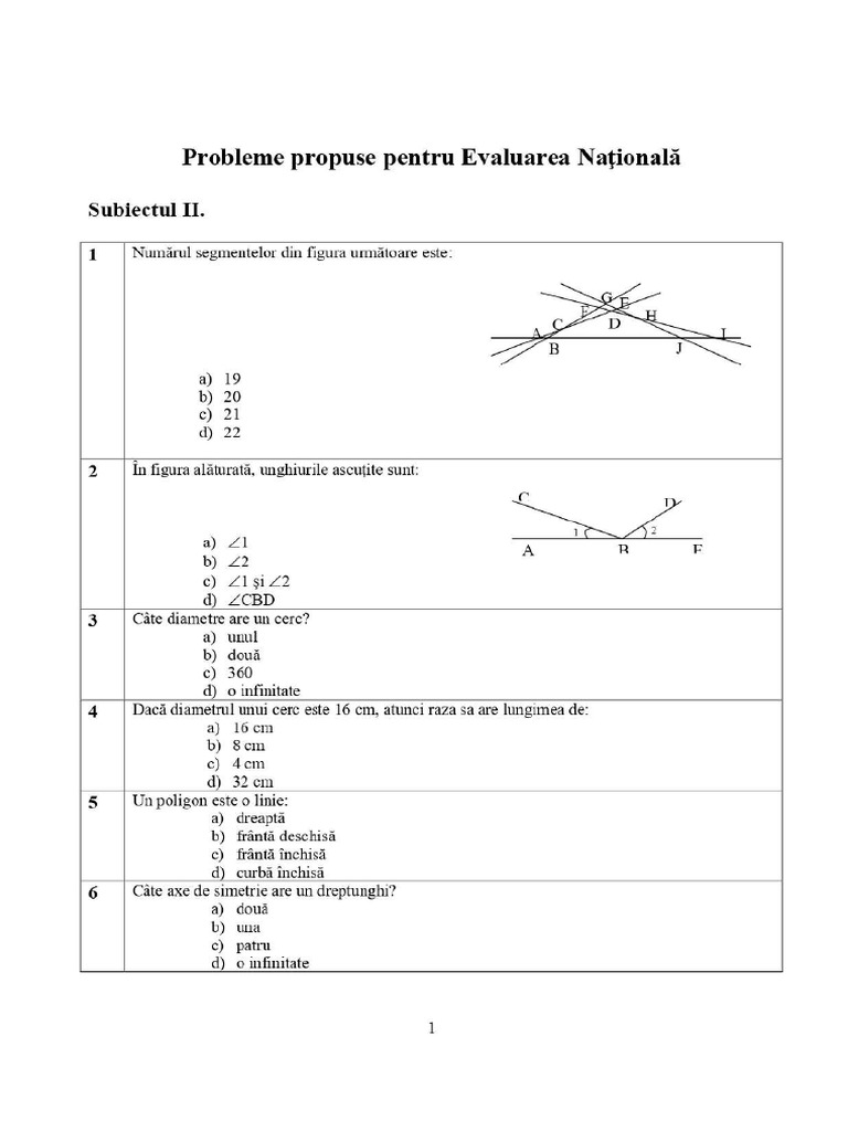 180 de Exercitii de Tip Subiectul I - Evaluarea Nationala | PDF