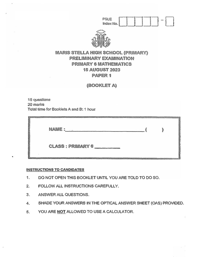 P6 Maths Prelim 2023 MarisStella Exam Papers | PDF | Teaching Methods ...