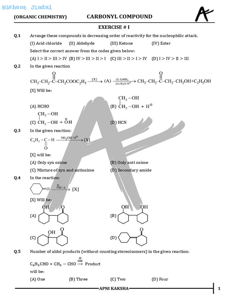 Sheet - 01 _ Carbonyl Compound Exercise Sheet NJ_247 | PDF | Aldehyde | Organic Chemistry
