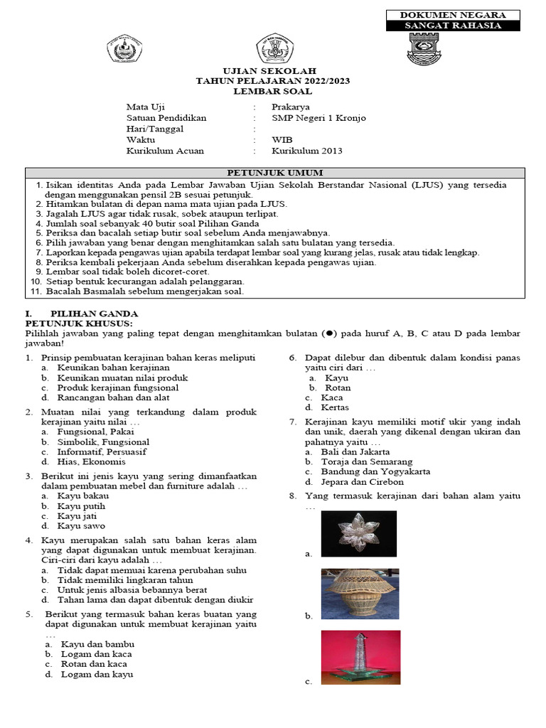 Soal Us KLS Ix Prakarya 2023 | PDF