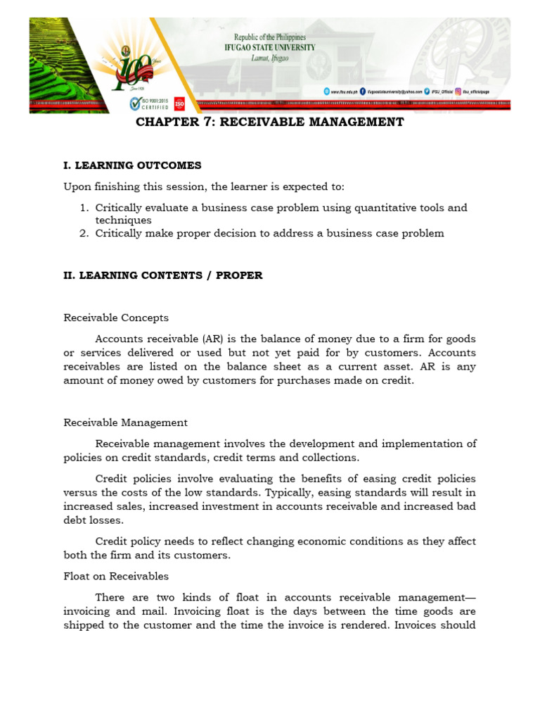 Chapter 7 - Receivable Management | PDF | Credit Card | Private Sector