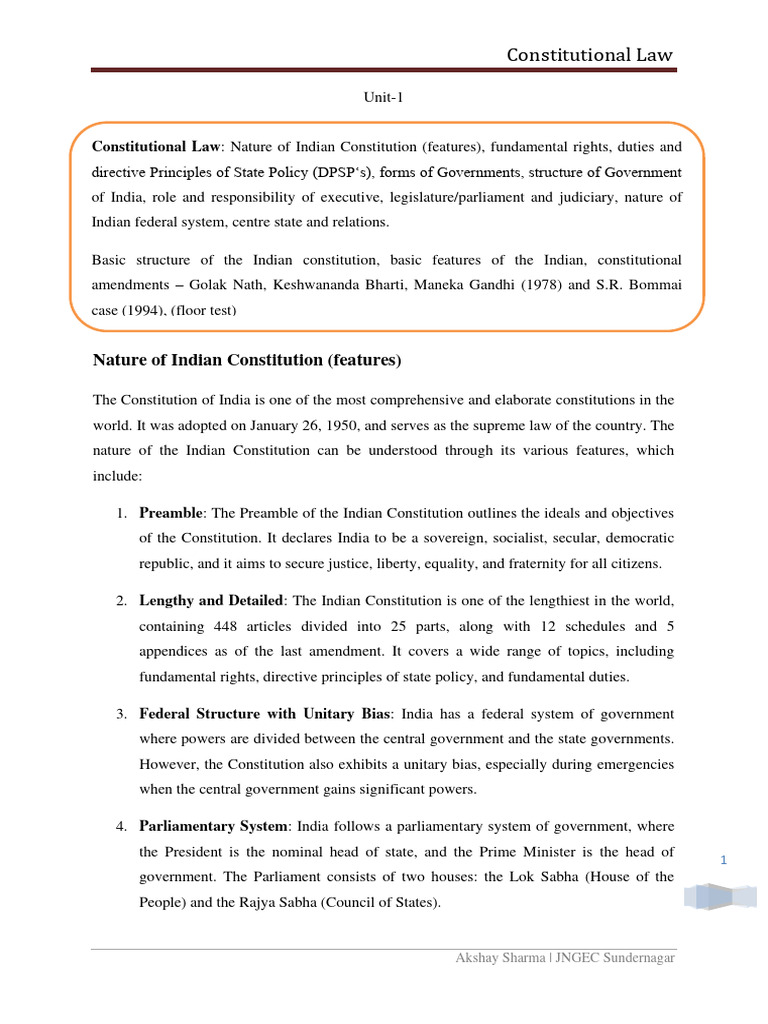 Law For Engineers Unit 1 | PDF | Constitution | Public Law