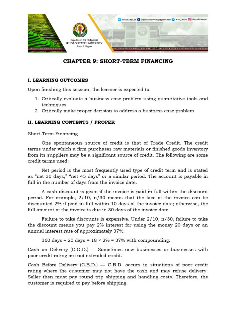 CHAPTER-9_SHORT-TERM-FINANCING | PDF | Loans | Commercial Paper
