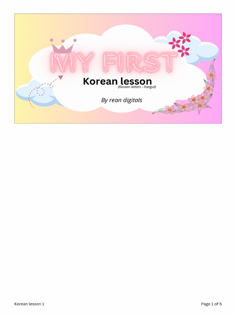 Lesson 1 Korean Vowels & Consonant | PDF