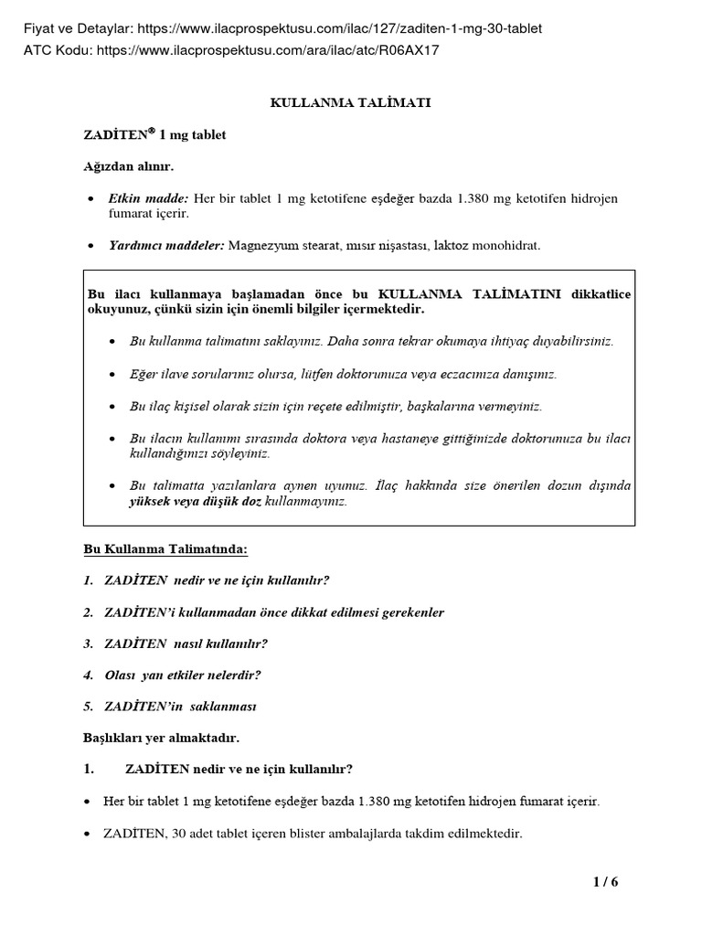 1464 Zaditen 1 MG Tablet KT | PDF