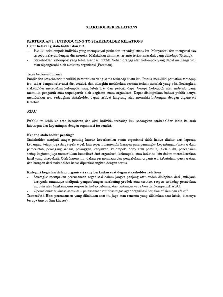 Bahan Belajar Stakeholder Relations | PDF | Bisnis | Pengelolaan Keuangan & Uang