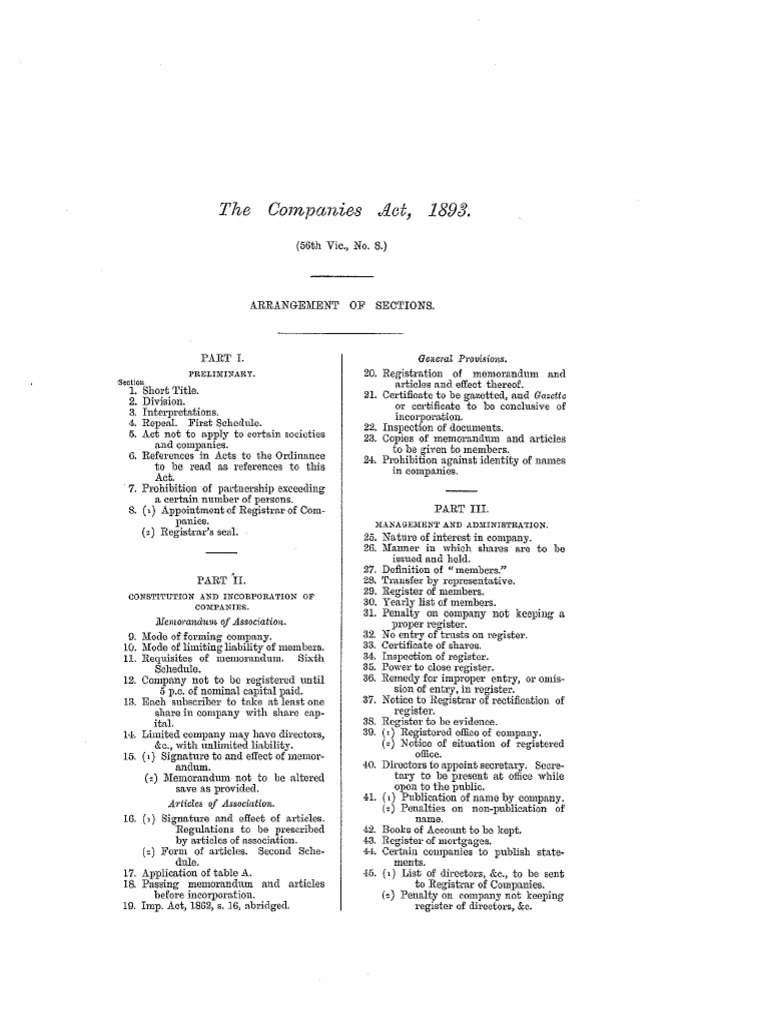 Companies Act 1893: Key Provisions | PDF | Liquidation | Private Law