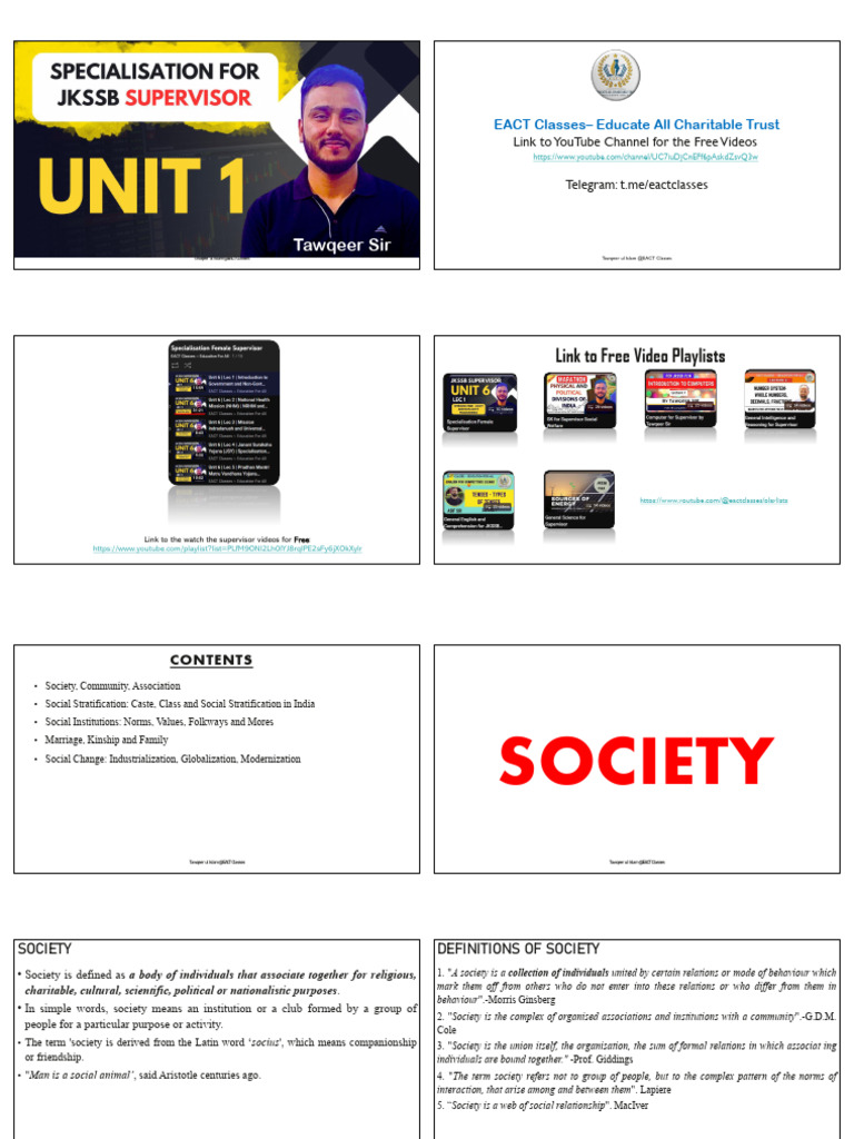 Unit 1 Society, Community, Association 4 Pages by TAWQEER SIR For | PDF ...