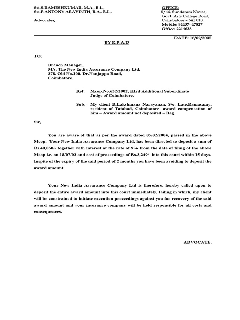 Legal Notice for Chit Fund Recovery | PDF | Lease | Leasehold Estate