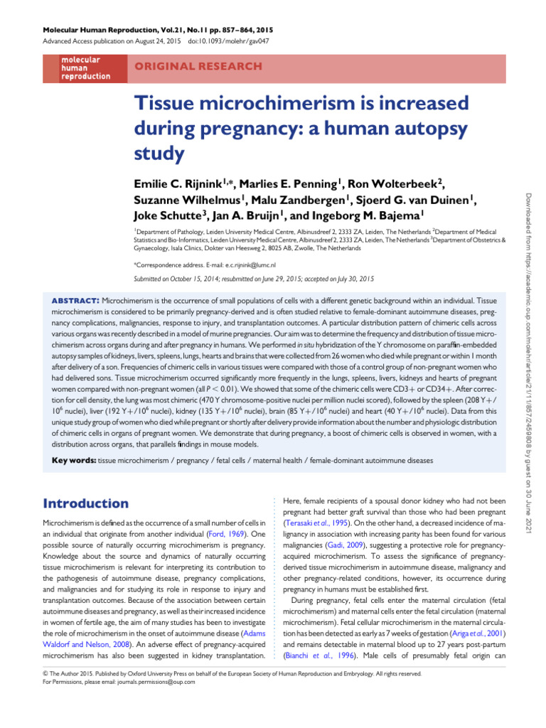 Increased Tissue Microchimerism in Pregnancy | PDF | Pregnancy ...