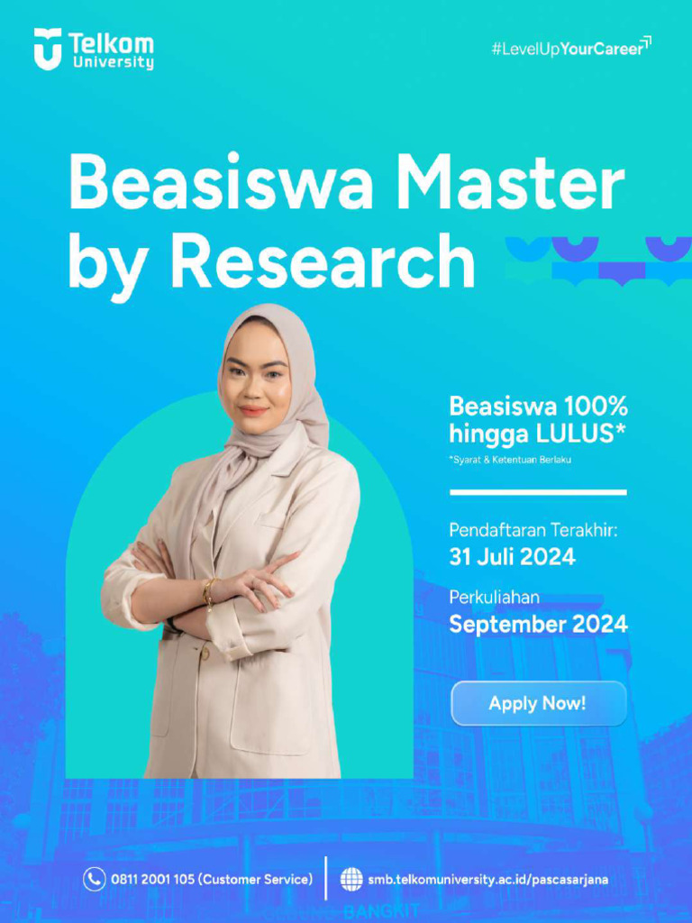 Brosur Beasiswa Master by Research Batch 2 Telkom University 2024 | PDF