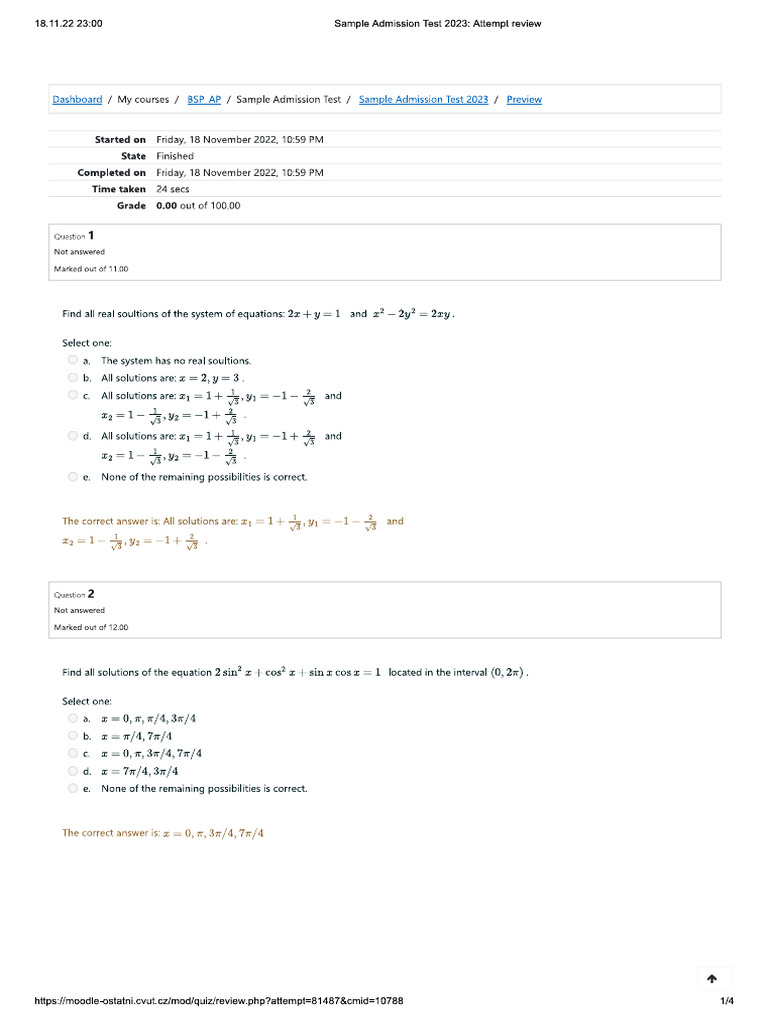 Bie Sample Entrance Exam 2022 | PDF