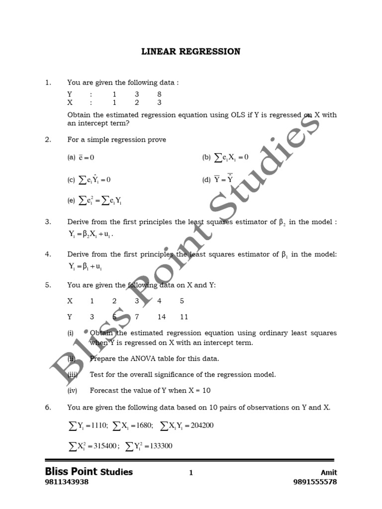 Linear Regression | PDF | Ordinary Least Squares | Errors And Residuals Linear Regression | PDF | Ordinary Least Squares | Errors And Residuals
