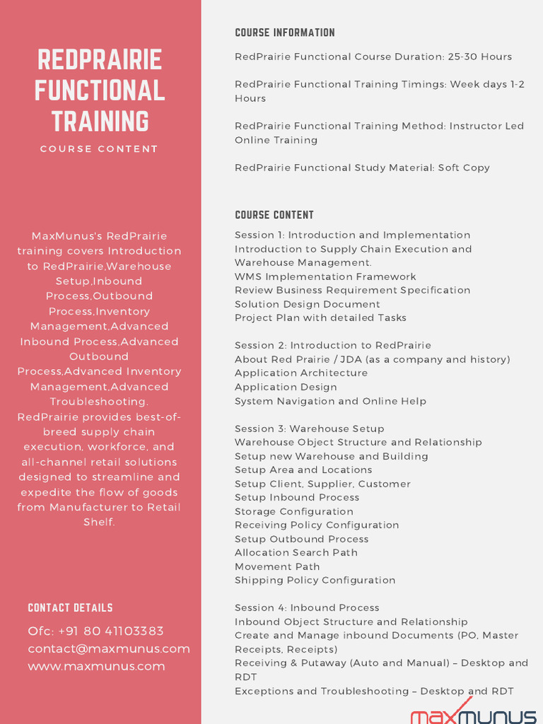 JDA WMS RedPrairie Functional Course Content | PDF | Warehouse | Inventory