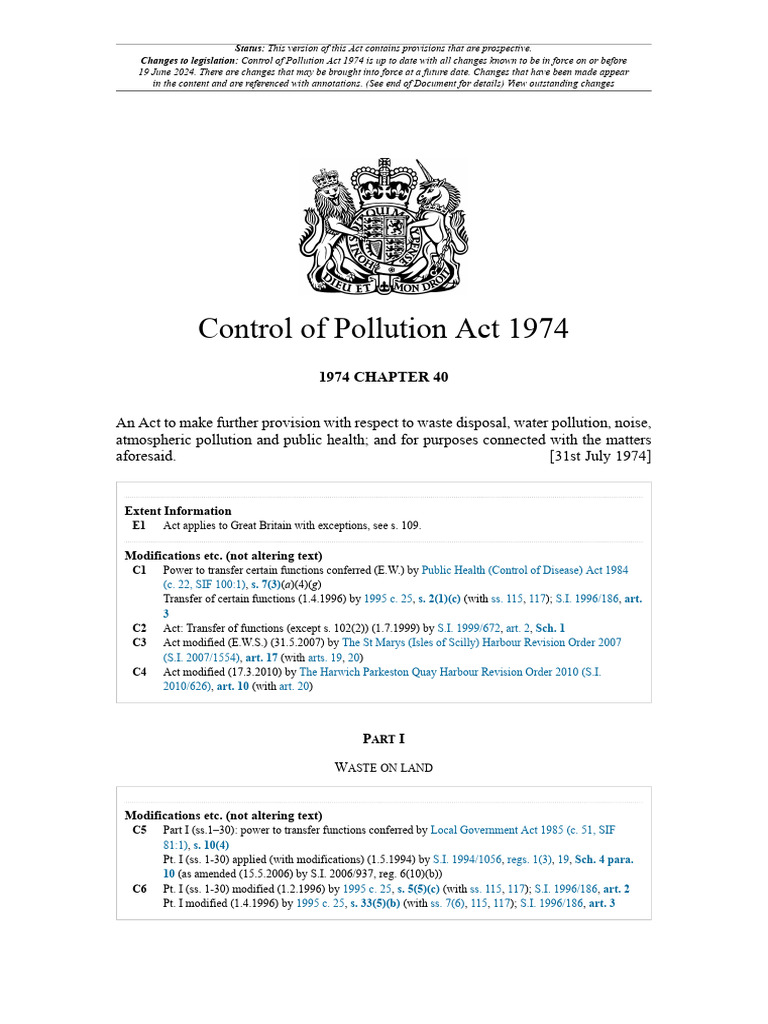Control of Pollution Act 1974 | PDF | Risk