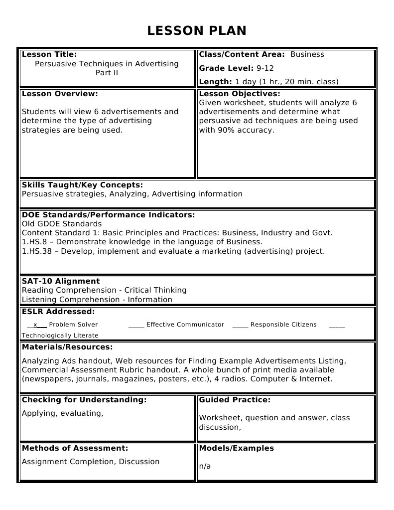 Advertising Lesson Plan Day 2 | PDF | Advertising | Reading Comprehension