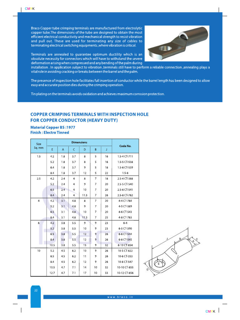 Braco Copper Terminals Inspection Hole Heavy Duty | PDF