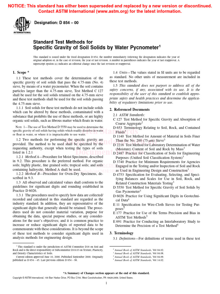 Astm D854 00 | PDF | Solubility | Soil