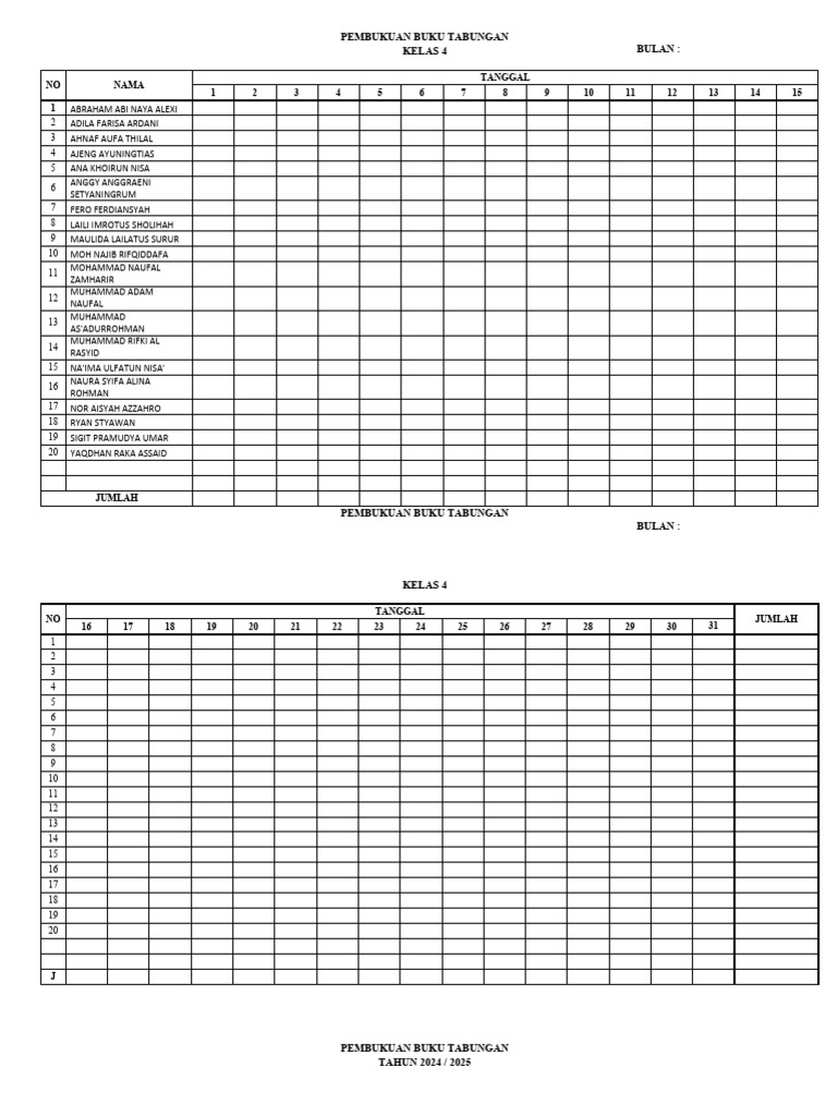 Format Rekap Buku Tabungan Siswa - PER - 31 - HARI | PDF | Memasak ...