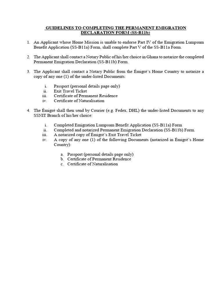 Emigration Non Ghanaian Member Lumpsum Benefits Application Form | PDF ...