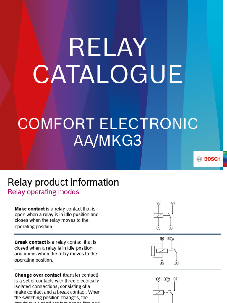 Bosch Relay Catalog PPT English 1 | PDF | Relay | Diode