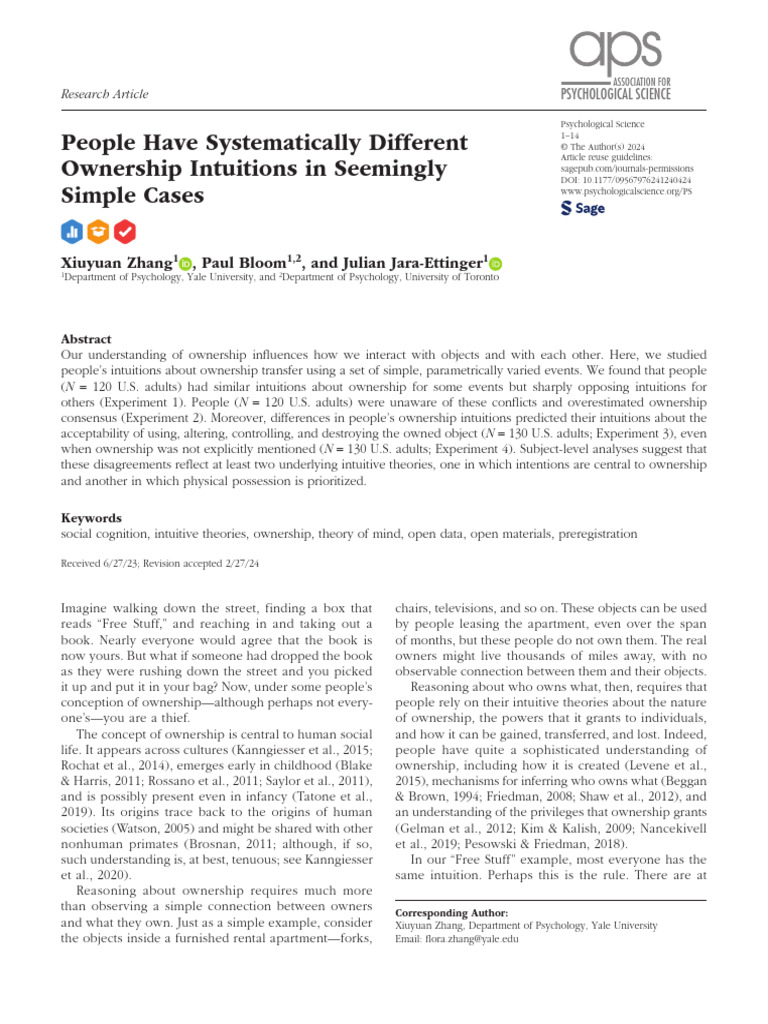 People Have Systematically Different Ownership Intuitions in Seemingly ...