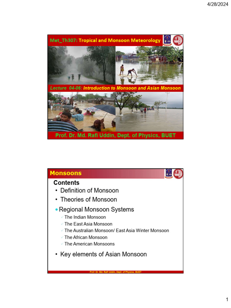 04-06. IntroductionToMonsoonAndAsianMonsoon - Rafi - 2024 | PDF | Monsoon | Atmospheric Circulation