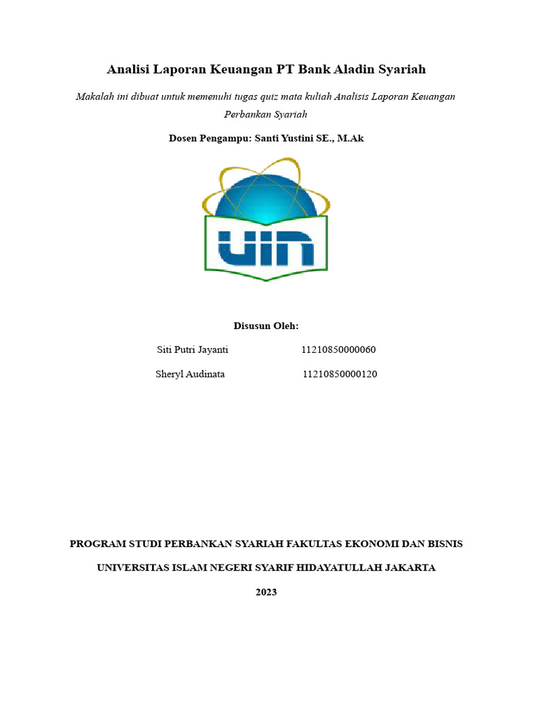 Analisi Laporan Keuangan PT Bank Aladin Syariah | PDF