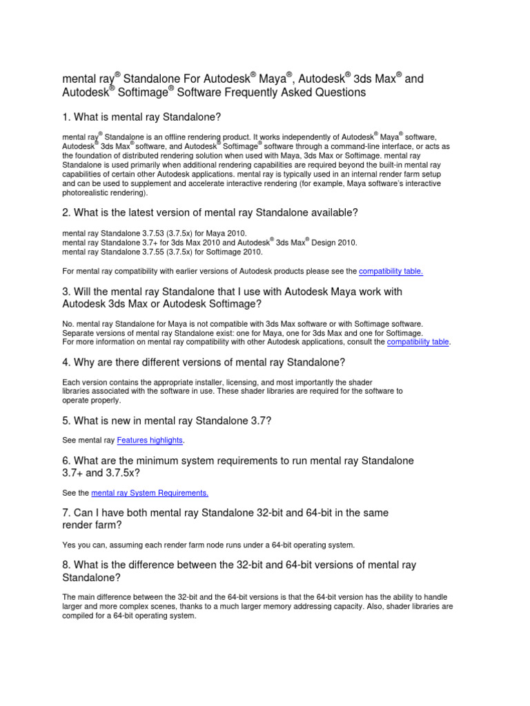 Mental Ray Standalone Faq | PDF | Autodesk 3ds Max | 64 Bit Computing