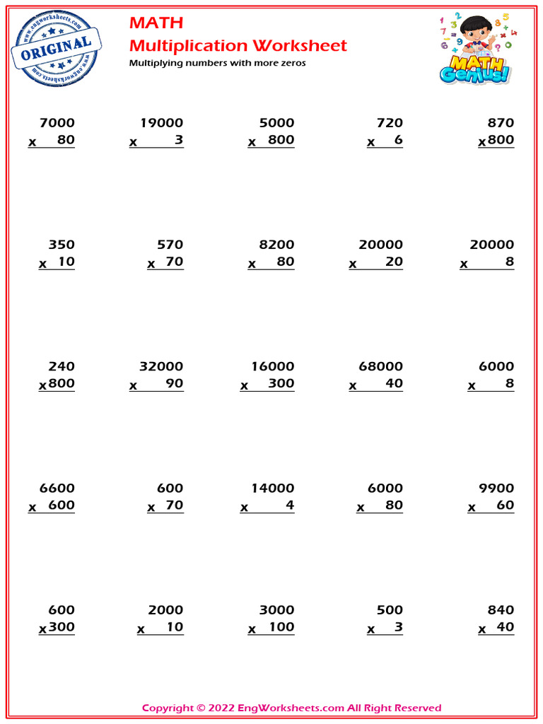 Advanced Multiplication Worksheet | PDF