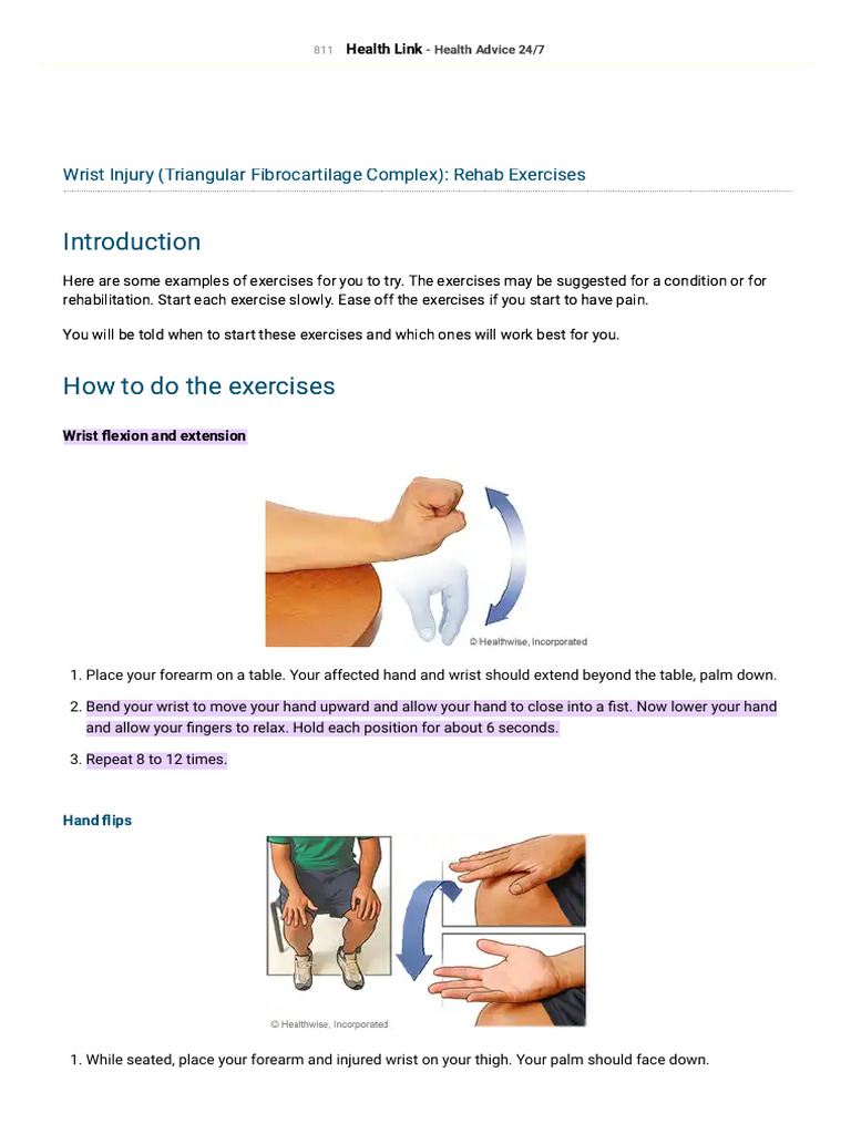 Wrist Injury (Triangular Fibrocartilage Complex) - Rehab Exercise | PDF ...