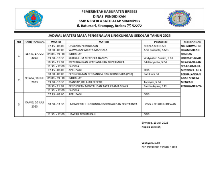 Jadwal MPLS Tahun 2023 Revisi | PDF