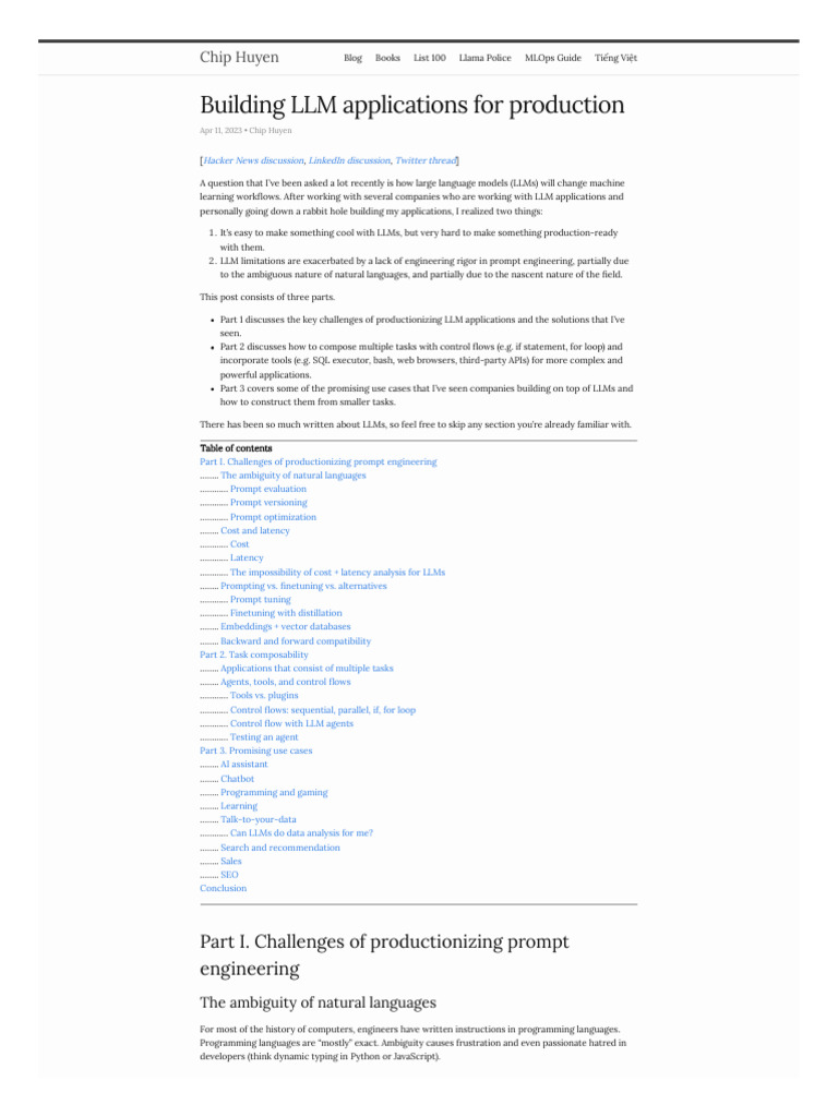 Huyenchip Com 2023 04 11 LLM Engineering HTML | PDF | Databases | Search Engine Optimization