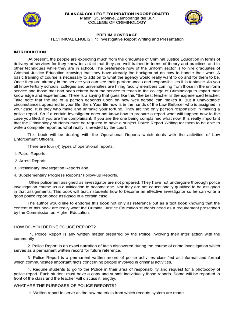 CDI 5 Prelim Handouts | PDF | Police | Crimes