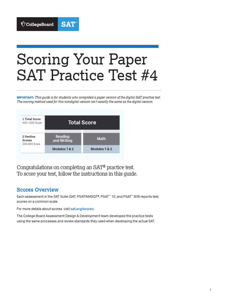 Scoring Sat Practice Test 4 Digital | PDF | Sat | Psat/Nmsqt