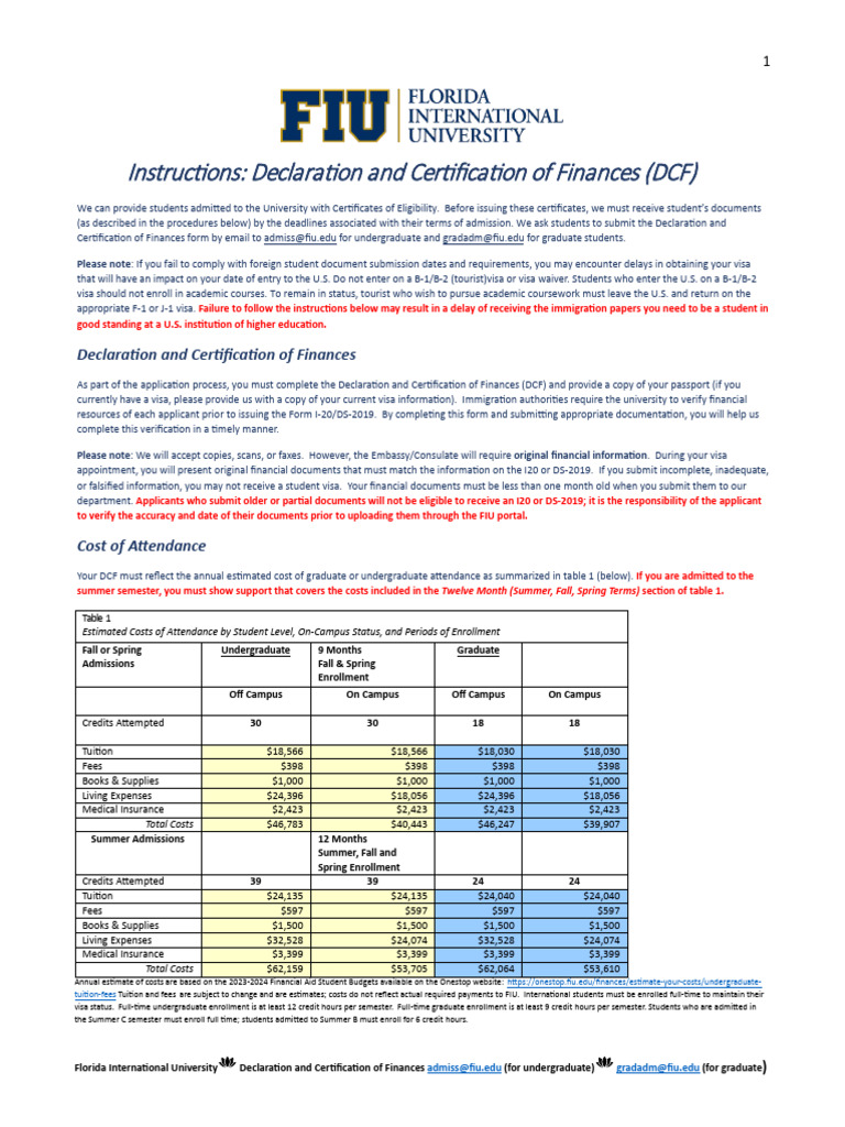 FIU Declaration of Finances Guide | PDF