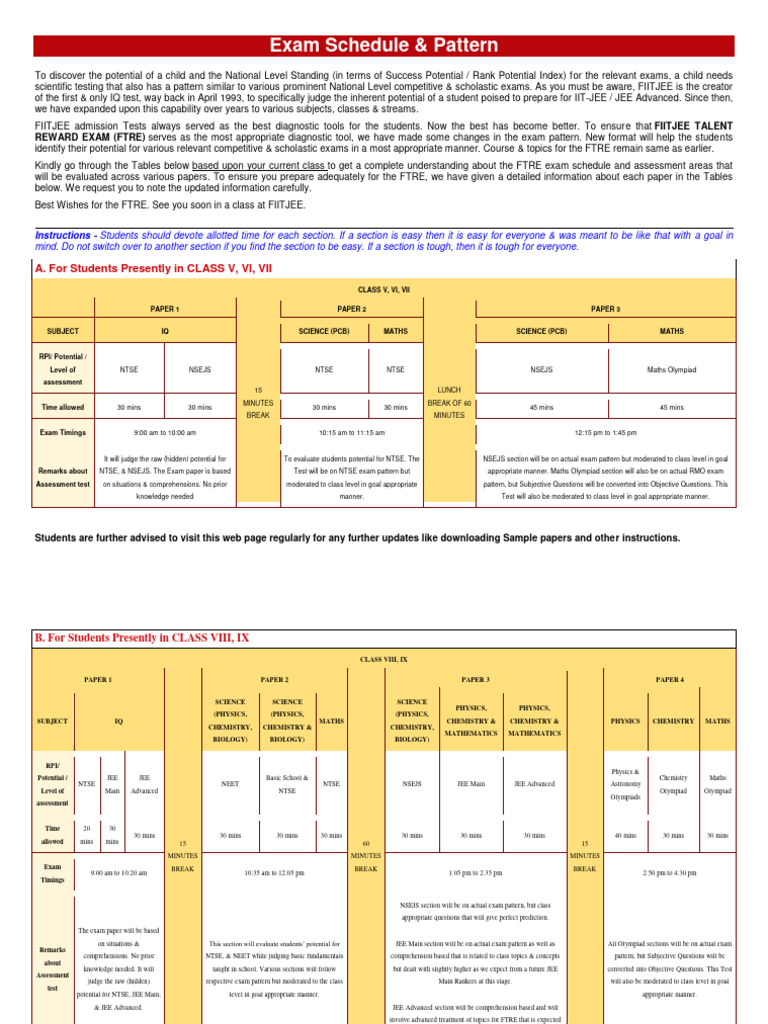 FTRE Exam Schedule and Pattren | PDF | Mathematics | Physics