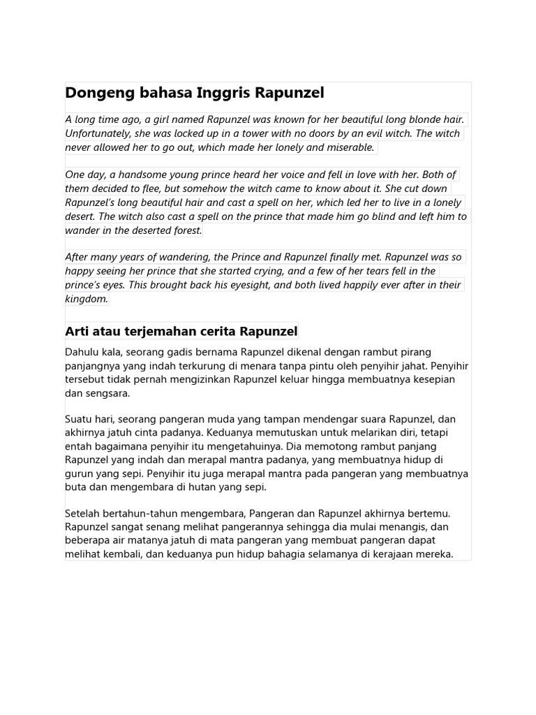 Dongeng Rapunzel dalam Bahasa Inggris | PDF | Cinderella | Snow White