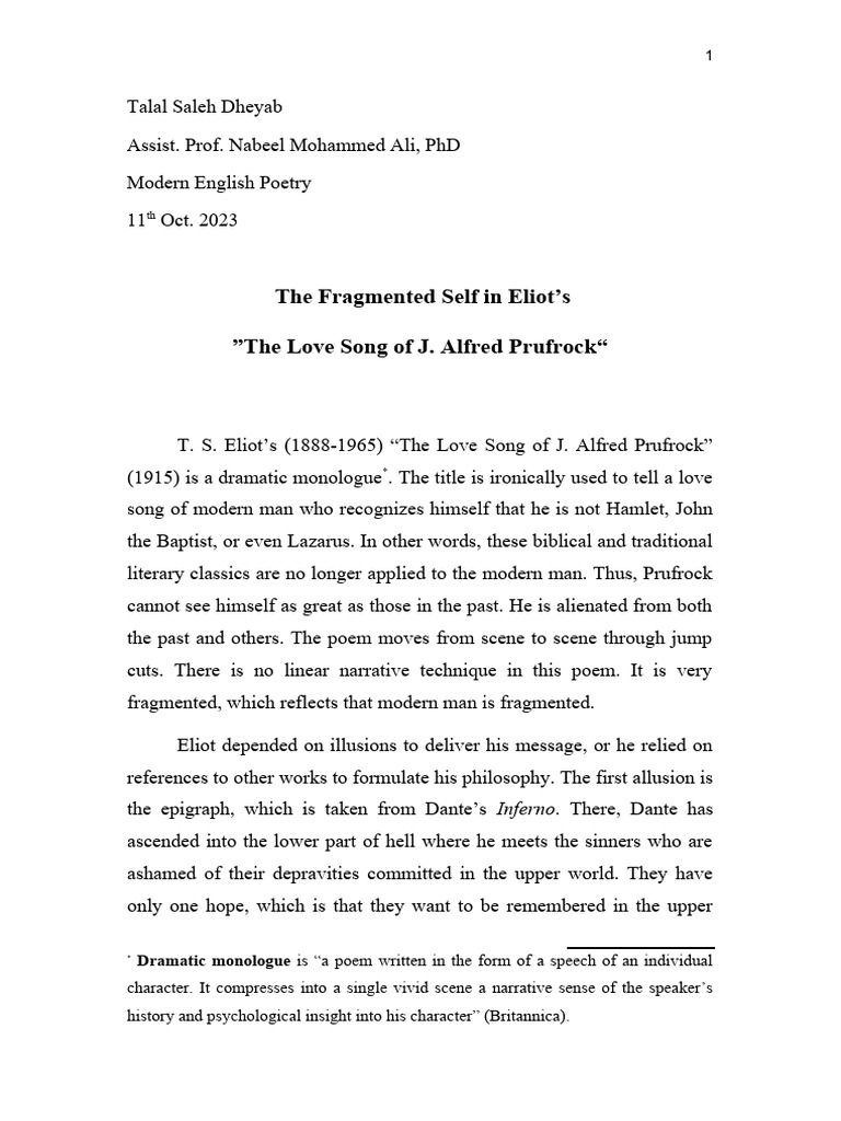 Talal-The Love Song of J. Alfred Prufrock | PDF
