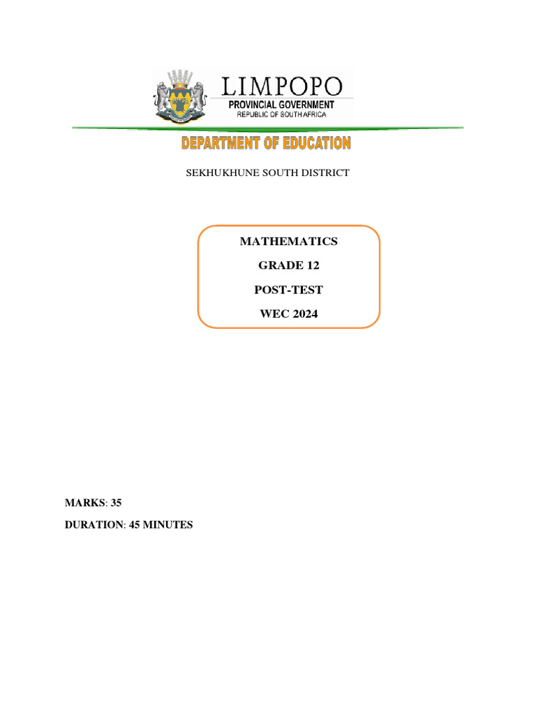 Mathematics Grade 12 Wec 2024 Post-Test | PDF | Circle | Angle