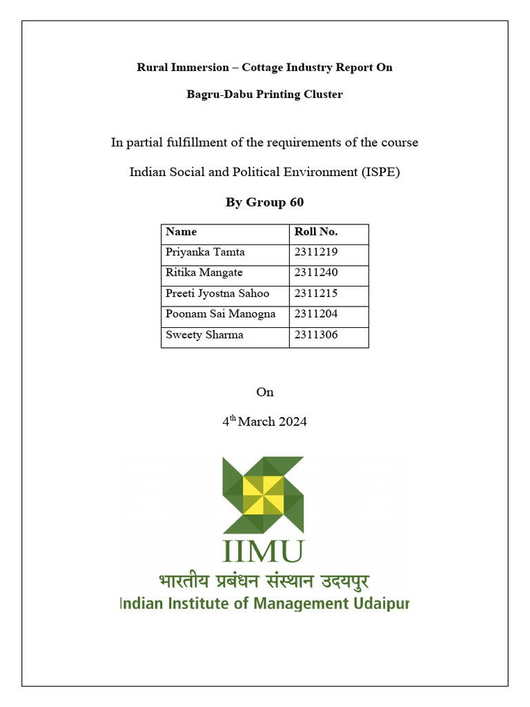 Rural Immersion-Cottage Industry Report - Grp60 | PDF | Brand | Textiles