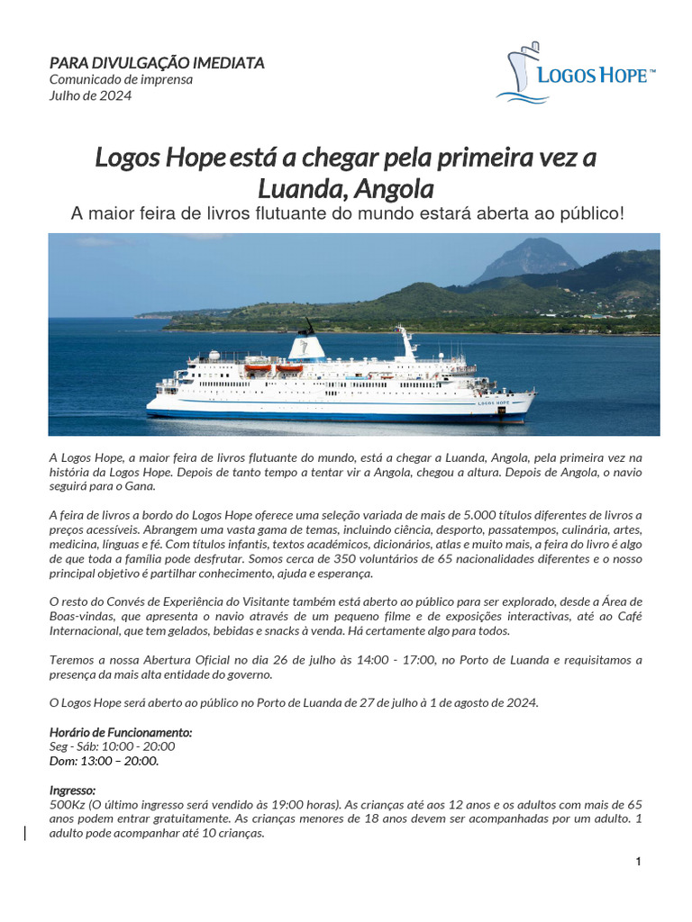 Logos Hope: Feira de Livros em Luanda | PDF | Angola