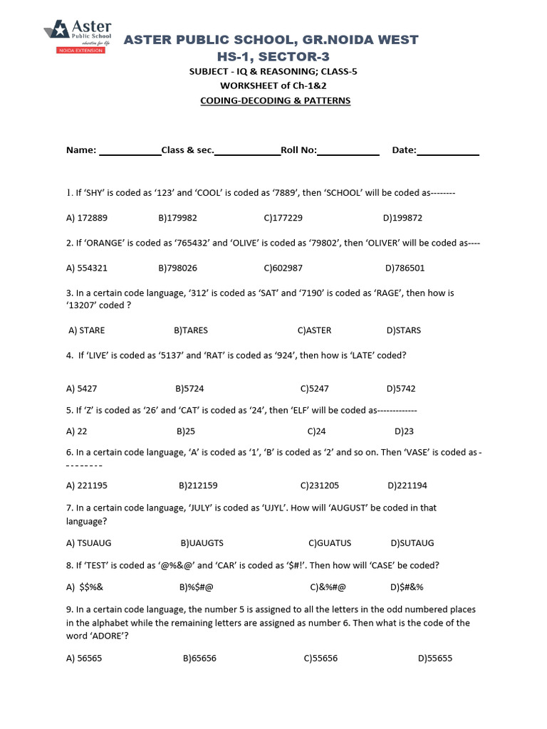CH - 1&2, Class5 Worksheet | PDF