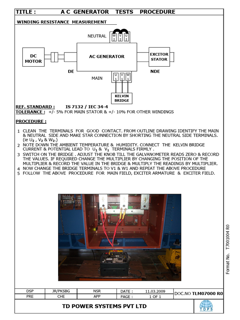 Routine Test Procedure by TDPS | PDF | Electric Generator | Electric Motor