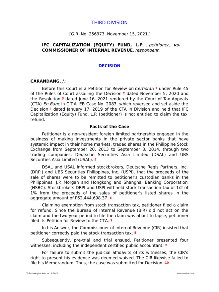 2021-IFC-Capitalization Petitioner Failed To Prove Tax Credit | PDF ...