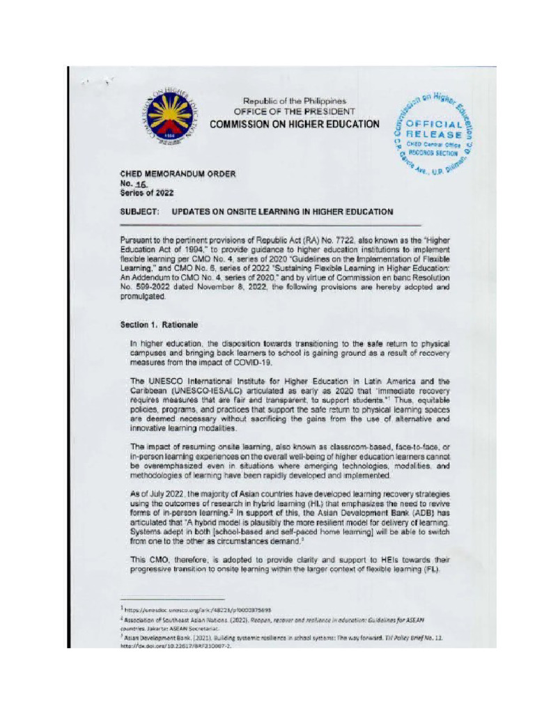 Ched Memo No 16 Series of 2022 | PDF