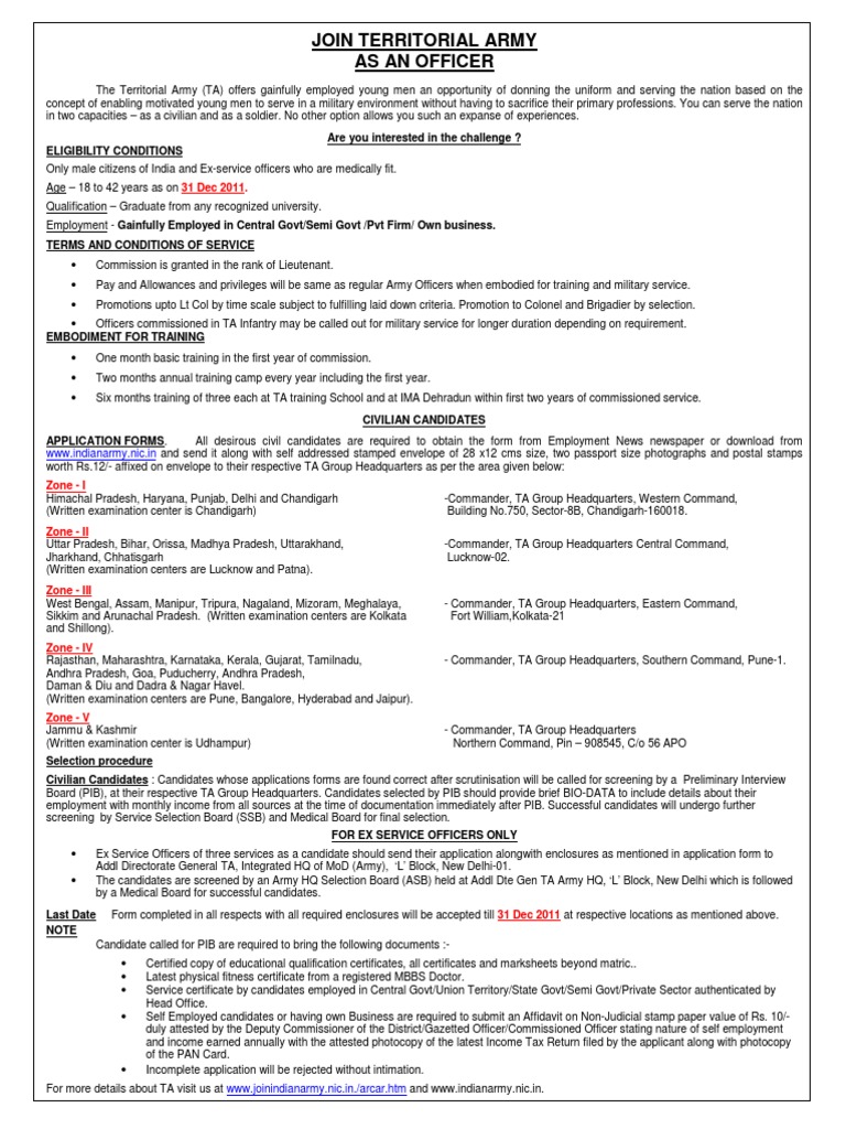 Apply for Territorial Army Officer Role | PDF