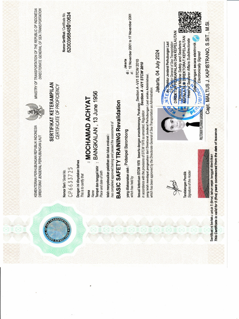 Certificate of Proficiency Basic Safety "Mochamad Achyat" | PDF