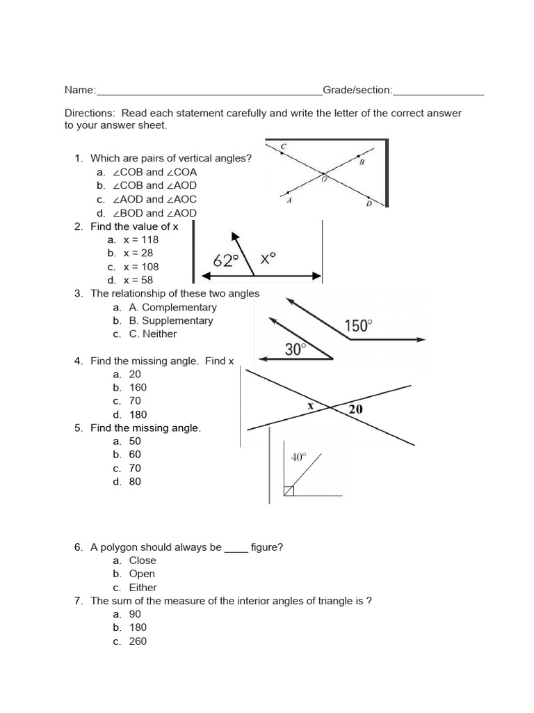 Grade 7 1st Quarter 2024 | PDF | Triangle | Polygon