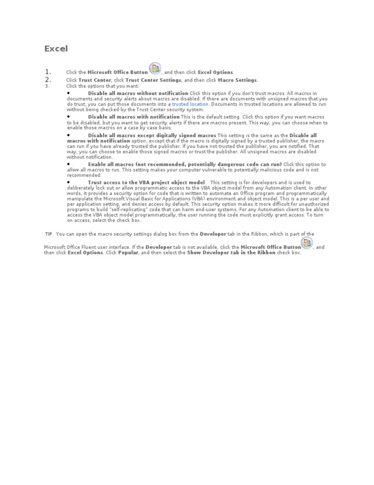 Disabling Macros In Excel Settings Pdf Visual Basic For 8340